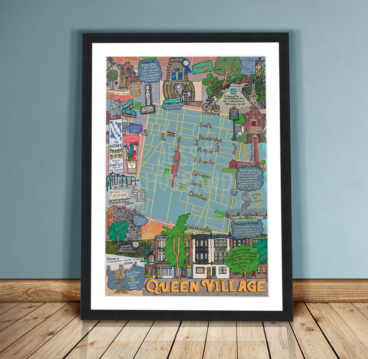 Map of Queen Village, Philly Map Art, Pennsylvania (customization and ...
