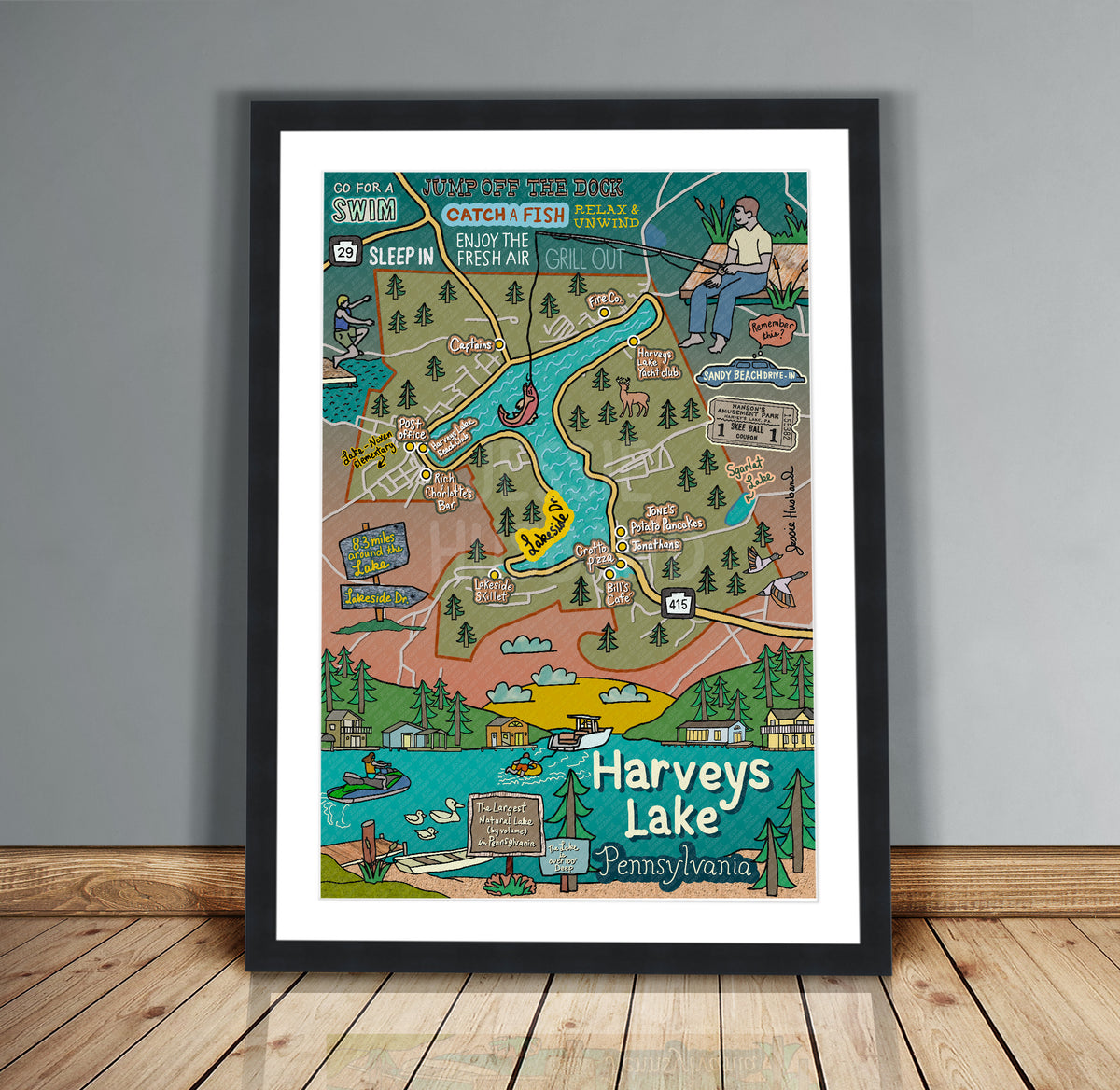 Map of Harveys Lake, PA (customization and framing options available ...