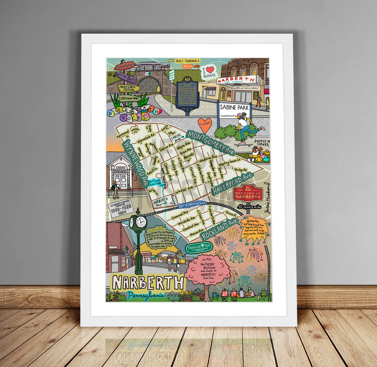 Map of Narberth, Pennsylvania (customization and framing options avail ...