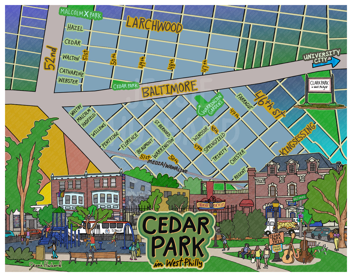 Map of Cedar Park, West Philly, Philly Map Art, Pennsylvania (customiz ...