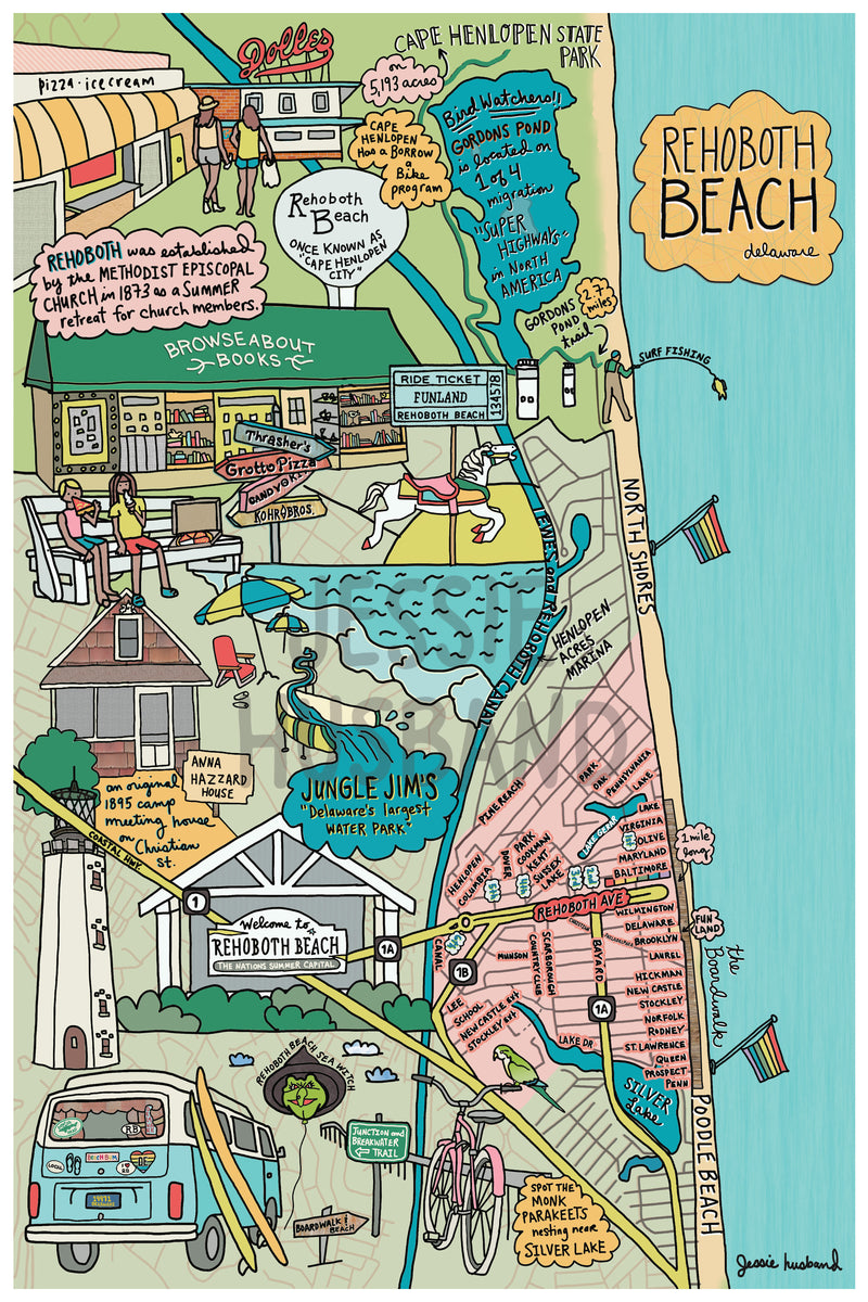 Map of Rehoboth Beach, Delaware (customization and framing options ava ...