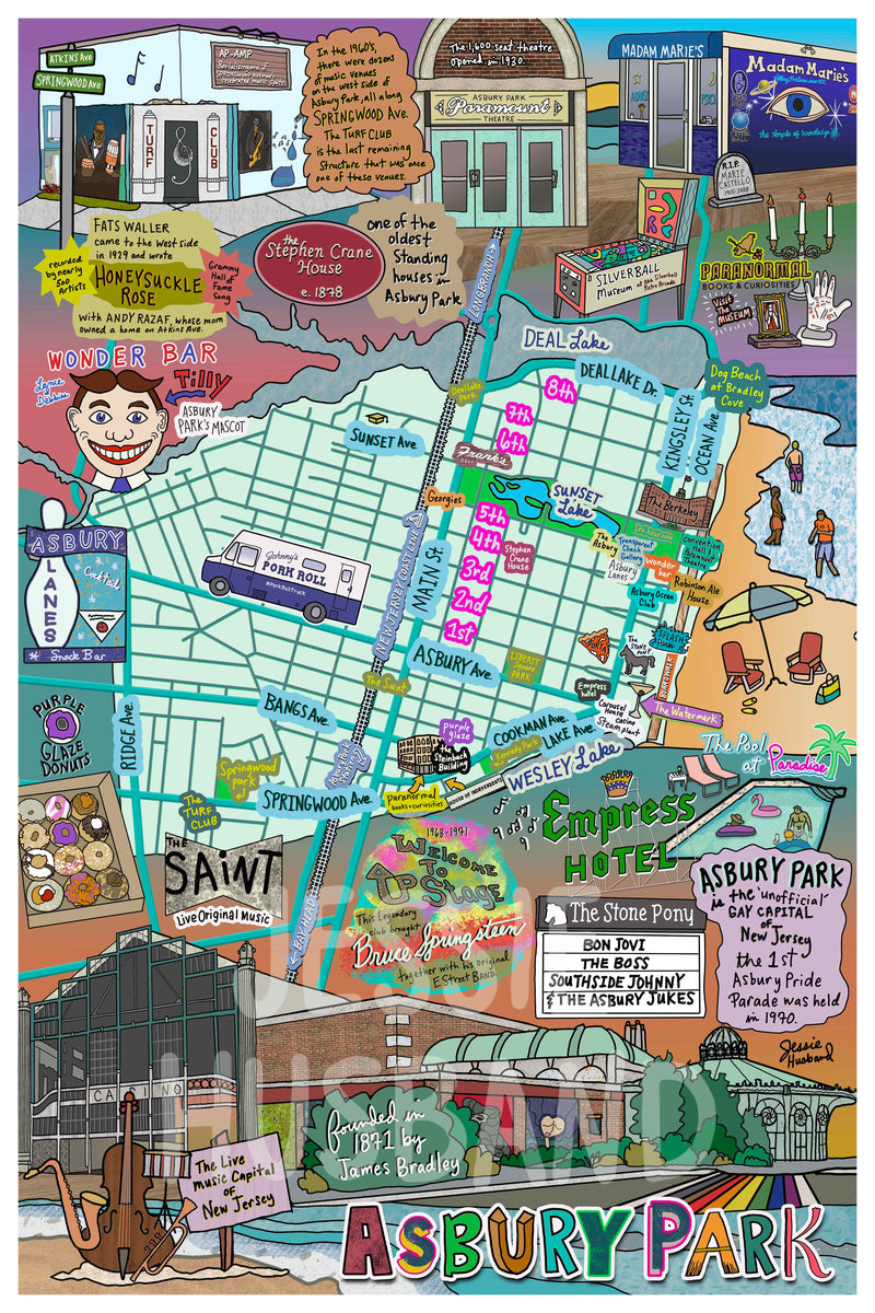 Map of Asbury Park, New Jersey (customization and framing options avai ...