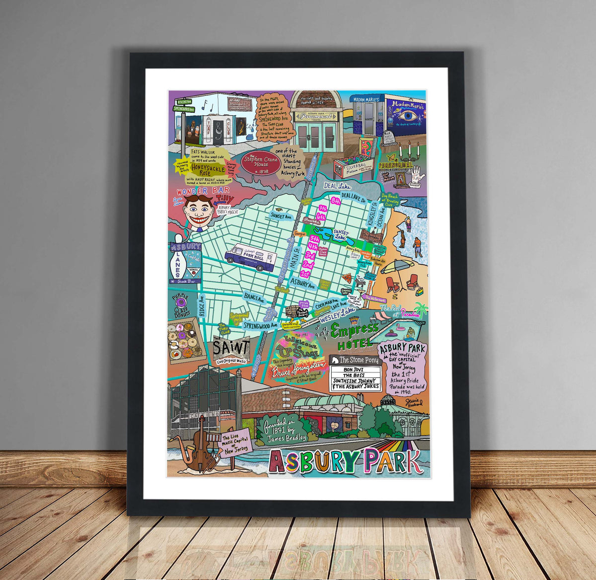 Map of Asbury Park, New Jersey (customization and framing options avai ...