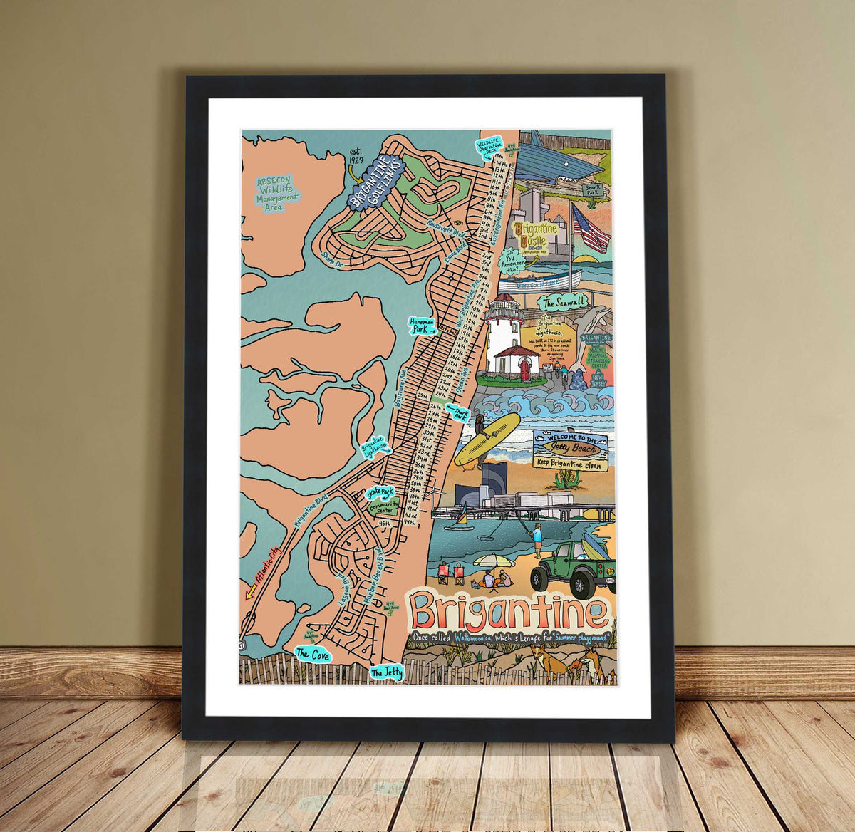 Map of Brigantine, New Jersey (customization and framing options avail ...